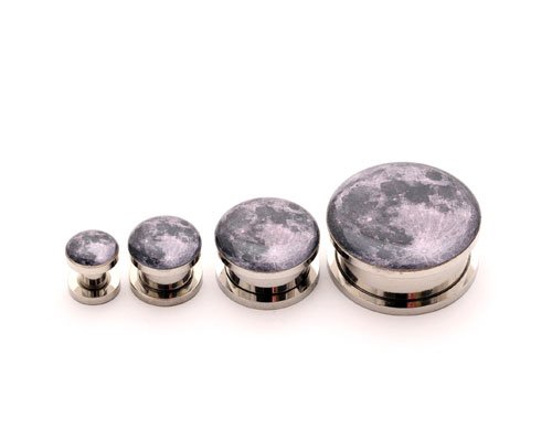 Mystic Metals Body Jewelry Screw on Plugs - Full Moon Picture Plugs - 4g - 5mm - Sold As a Pair