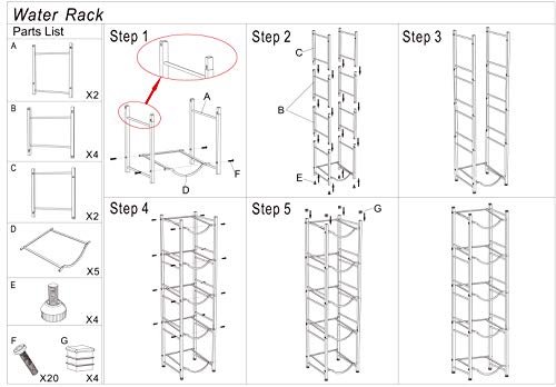 Water Cooler Jug Rack 5-Tier Water Bottle Storage Rack 5 Gallon Jugs Water Detachable Heavy Duty Water Bottle Holder Shelf Save Spacer Easy to Assemble for Home Office Organization Copper Bronze