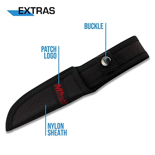 MTech USA – Fixed Blade Knife – Black Stainless Steel Blade with Black Nylon Fiber Handle, Full Tang, Includes Nylon Sheath - Hunting, Camping, Survival, Tactical, EDC – MT-20-35BK