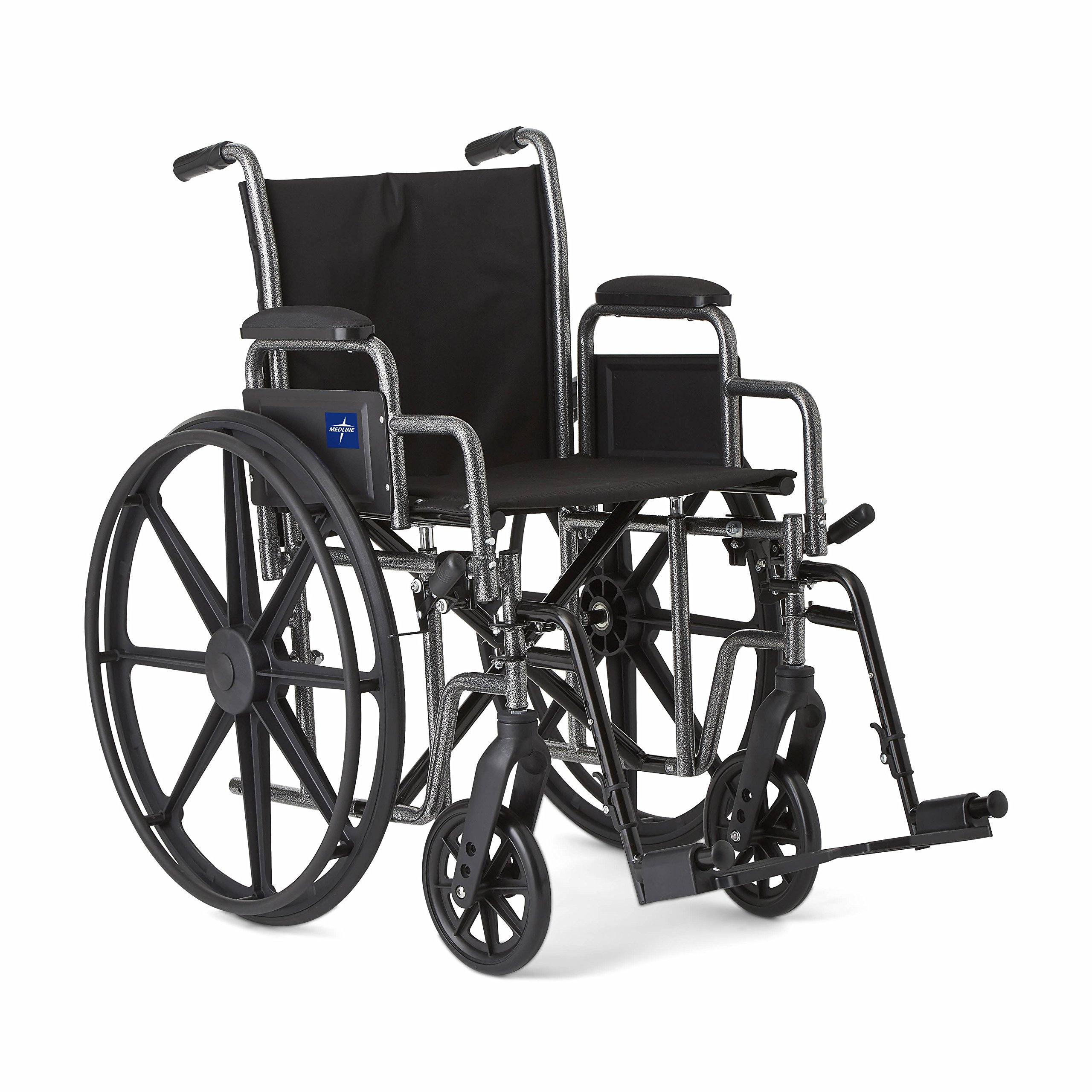 Medline Strong and Sturdy Wheelchair with Desk-Length Arms and Swing-Away Leg Rests for Easy Transfers, 18” Seat