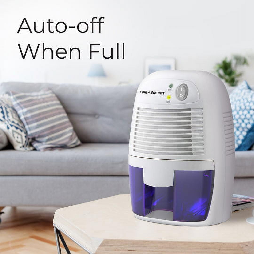 Pohl Schmitt Electric Dehumidifiers for Home, 2200 Cubic Feet (225 sq ft) Portable Compact 17 oz Capacity Mini Quiet Dehumidifier for Bedroom, Bathroom, RV, Laundry Room or Closet White