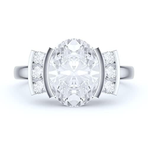 PRSTANI 10K White Gold Half Bezel Set 8x10mm 3CT Simulated Oval Cut Diamond Engagement Ring Promise Ring (6.5)