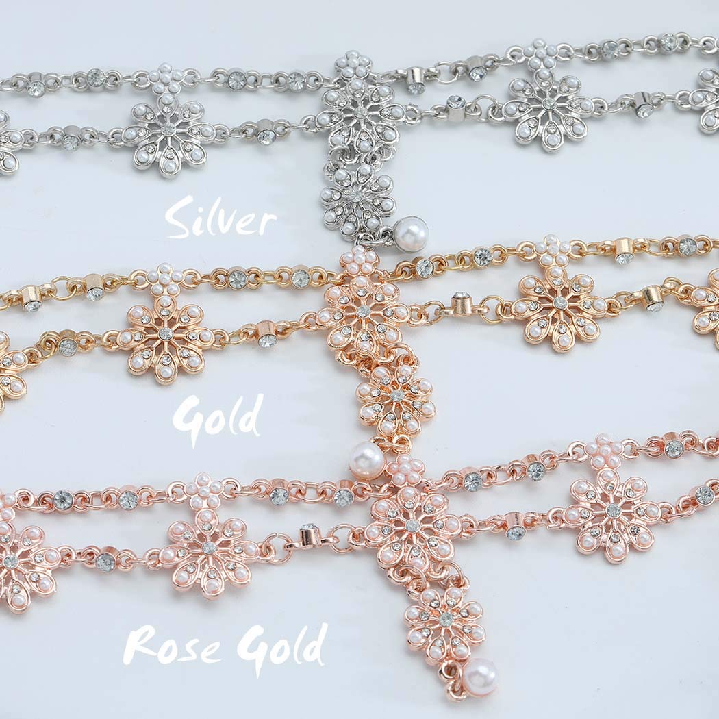 Unsutuo Hair Jewelry Head Chain Wedding Bohemian Floral Headband Elastic for Women and Girls⦠(Silver)