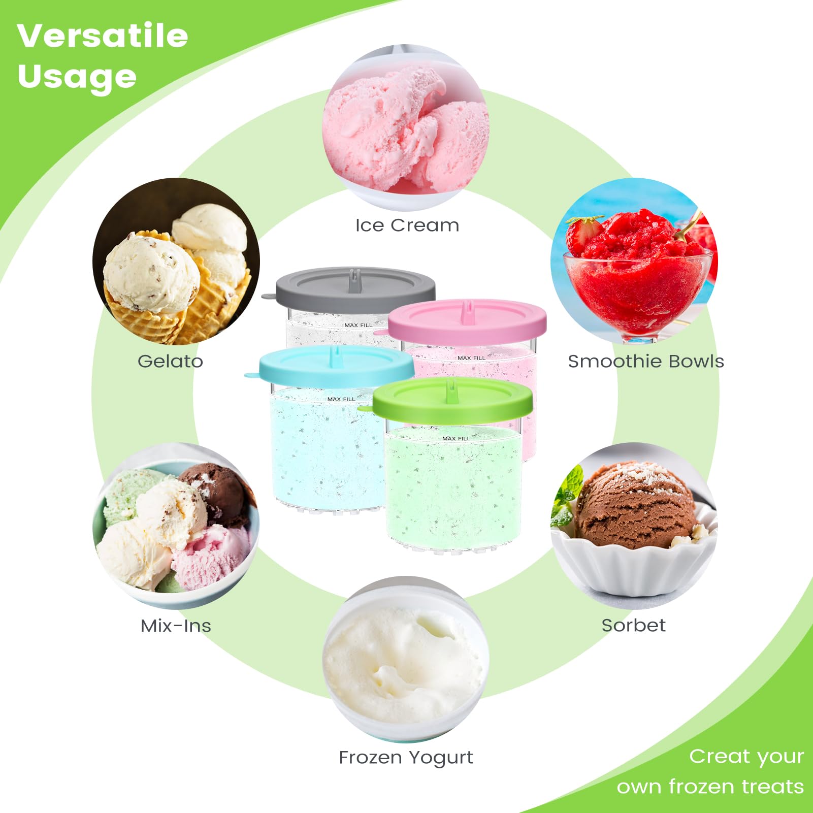 MOVAFEE 16 oz. Extra Pint | Containers Replacement for Ninja Creami Pints and Silicone Lids - 2 Pack, Compatible with Ninja NC301 NC300 NC299AMZ Series Creami Ice Cream Maker