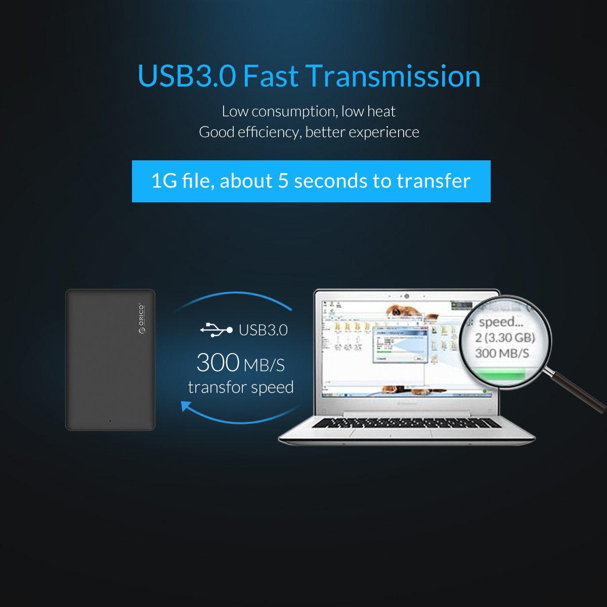 ORICO 2577U3-BK 2.5" Hard Drive Enclosure USB3.0 to SATA III, 2TB Capacity for Business Design