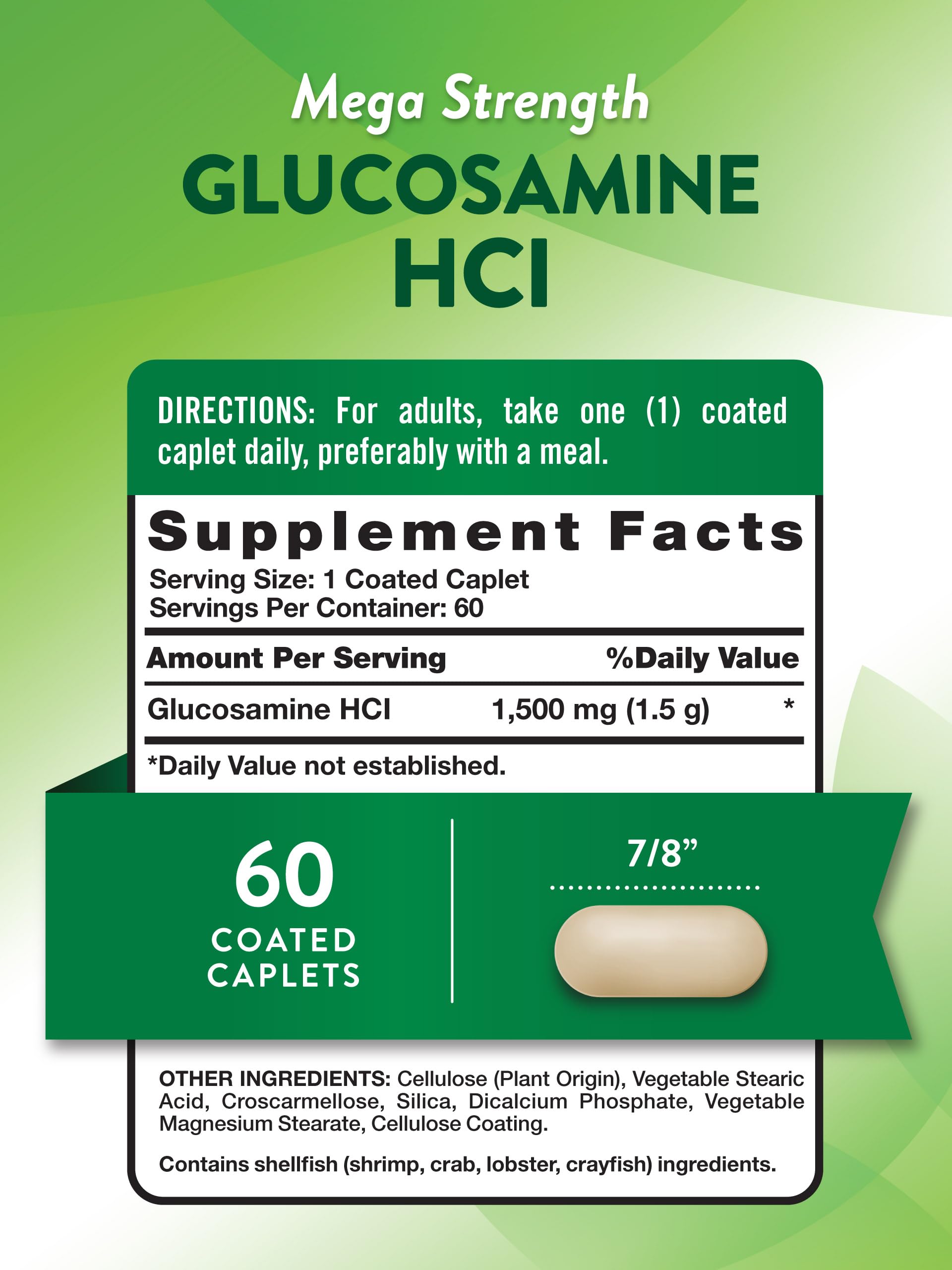Nature's Truth Glucosamine HCI 1500mg | 60 Caplets | Mega Strength Supplement | Non-GMO & Gluten Free Supplement