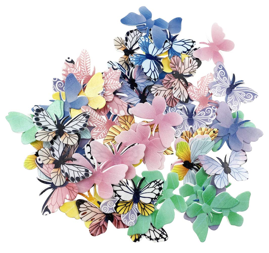 Set of 72 Edible Butterfly Cupcake Toppers Wedding Cake Birthday Party Food Decoration Mixed Size & Colou
