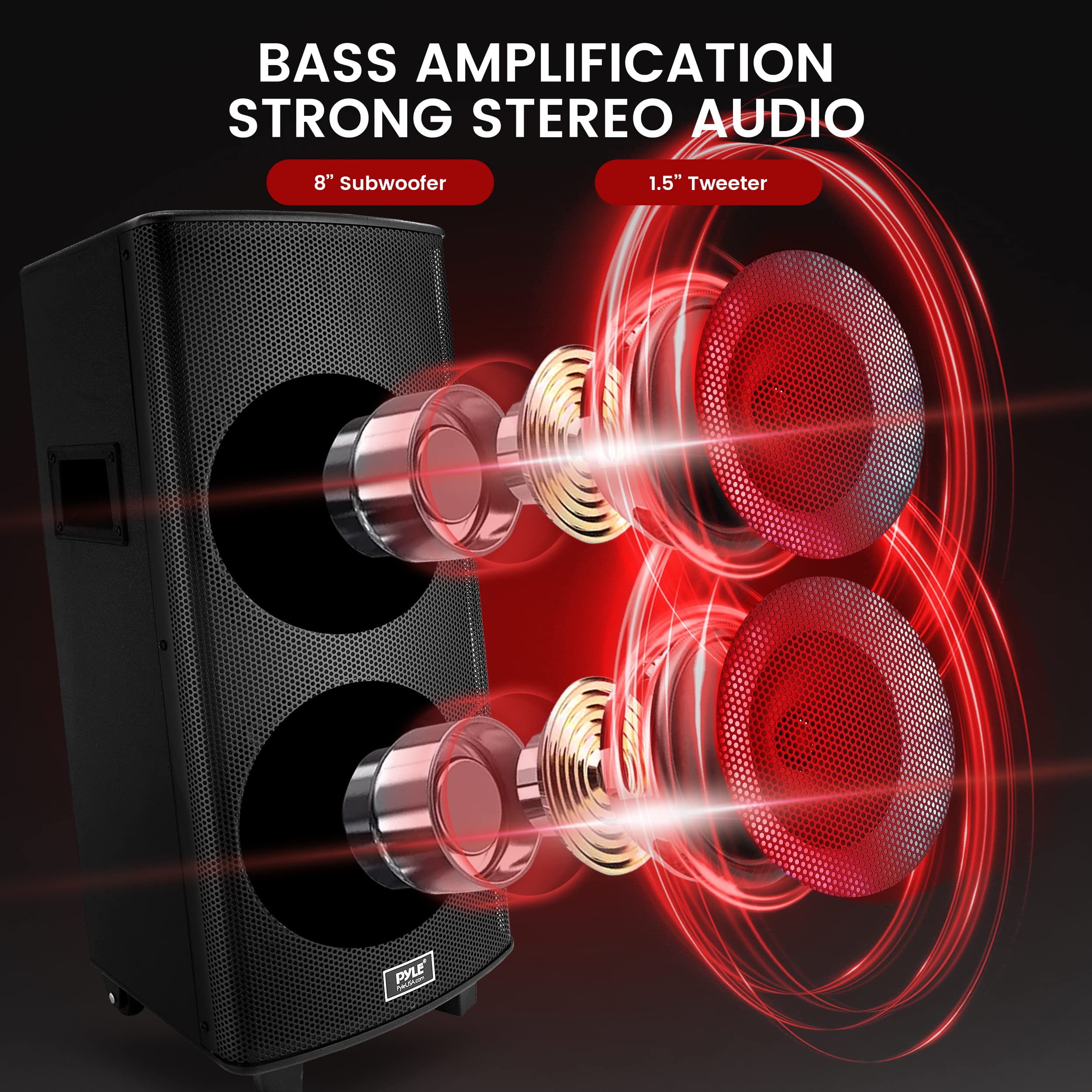 Pyle Portable Bluetooth PA Speaker System - 700W Dual 8β Rechargeable Speaker, TWS, Party Light, LED Display, FM/AUX/MP3/USB/SD, Wheels, Wireless Mic, Remote Control, Tablet Holder Included