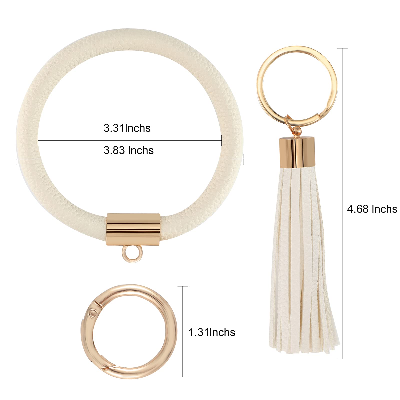 Weixiltc Key Ring Bracelet Wristlet Keychain Bangle Keyring - Portable Leather Tassel Bracelet Key Chain Holder for Women (White)