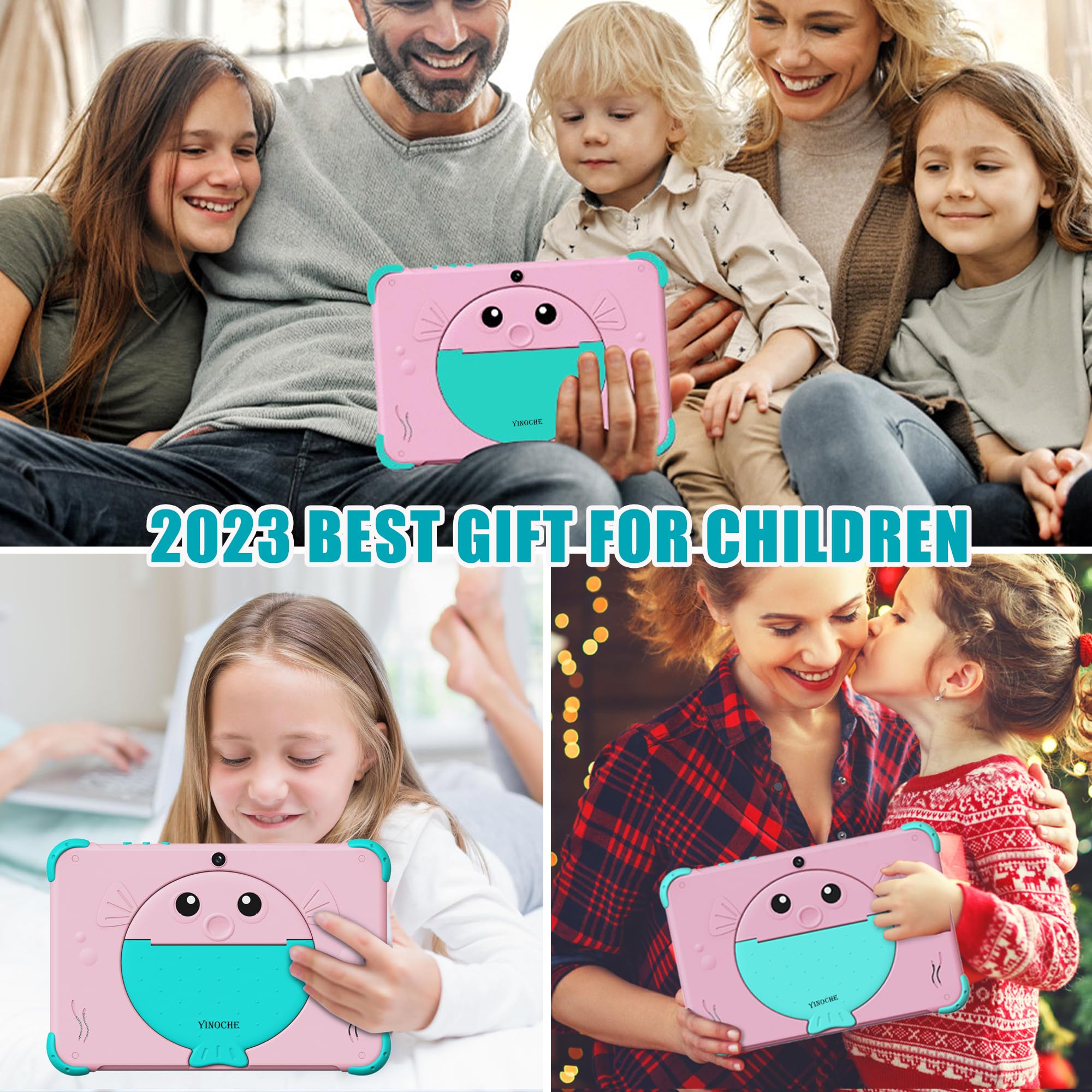 YINOCHE Tablet for Kids 10 Kids Tablet for Toddlers Tablet 32G Kids Learning Tablets for Kids Android Children Tablet WiFi,IPS Touch Screen,Parental Control Dual Camera Kid Tablet YouTube Neflix(Pink)
