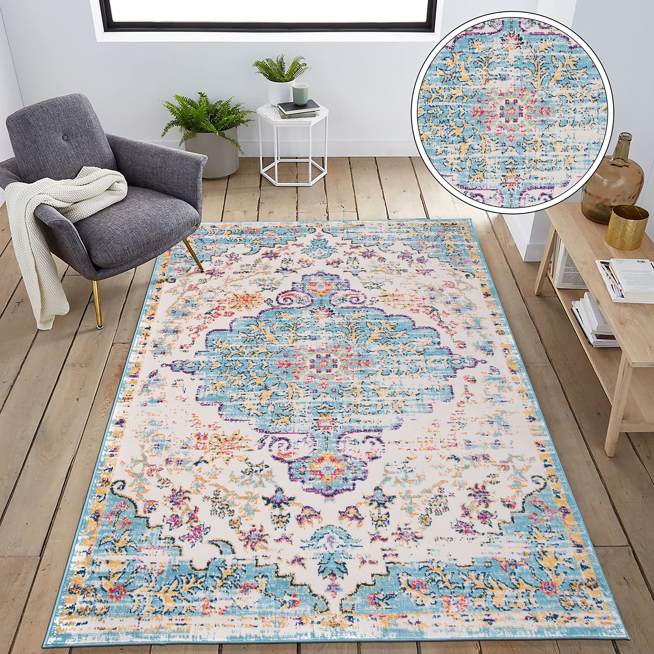 Rugshop Vintage Traditional Bohemian Round Rug 6' 6" (6' 6" Diameter) Dark.B