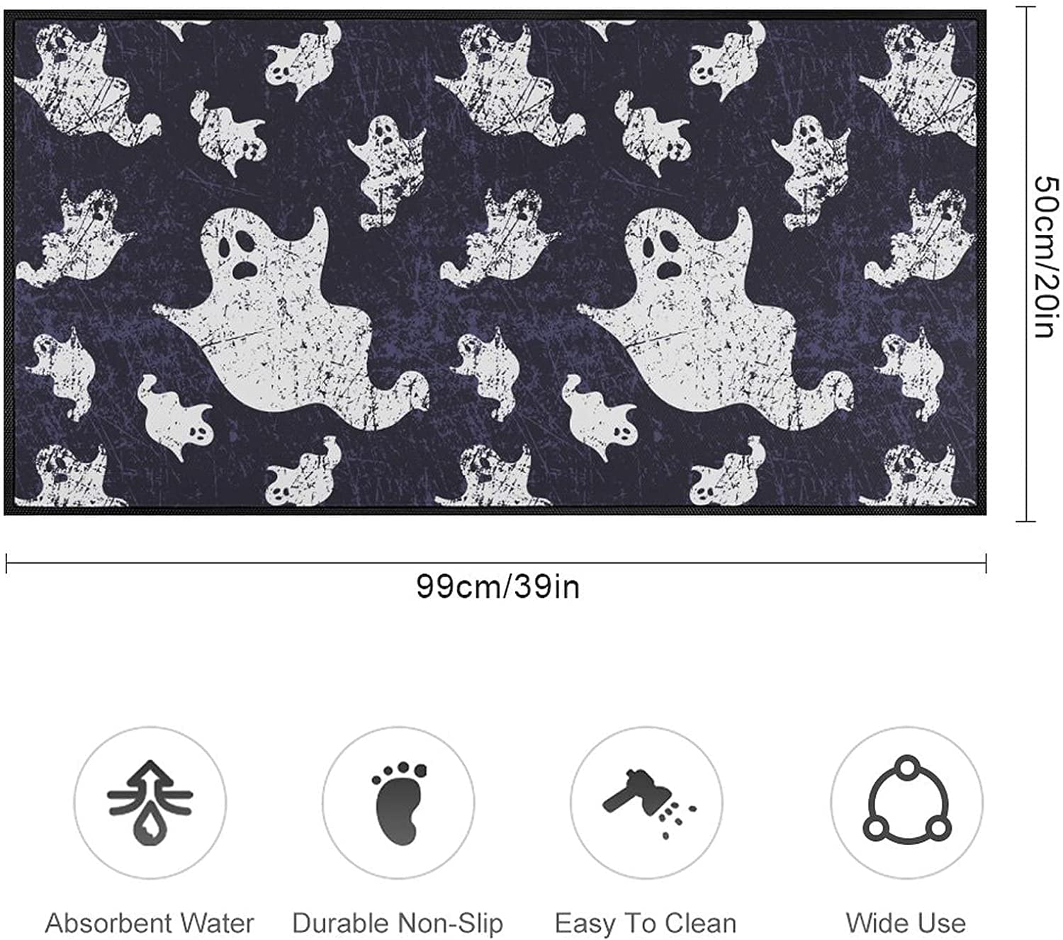 TsyTma Vintage Halloween Ghosts Kitchen Rug Non-Slip Washable Black White Spooky Boo Floor Mat Bathroom Rug Area Mat Carpet for Home Hallway Sink Stove Laundry 39 x 20 Inch