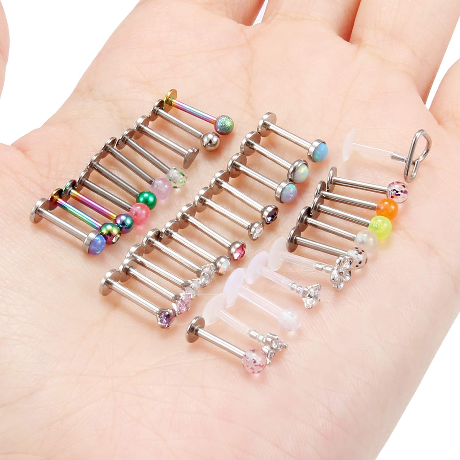 Ocptiy 16G Lip Ring Stud Forward Helix Earring Cartilage Tragus Earrings Stud Stainless Steel Clear Flexible Lip Rings Labret Studs Medusa Monroe Piercing Jewelry for Women Men 3mm