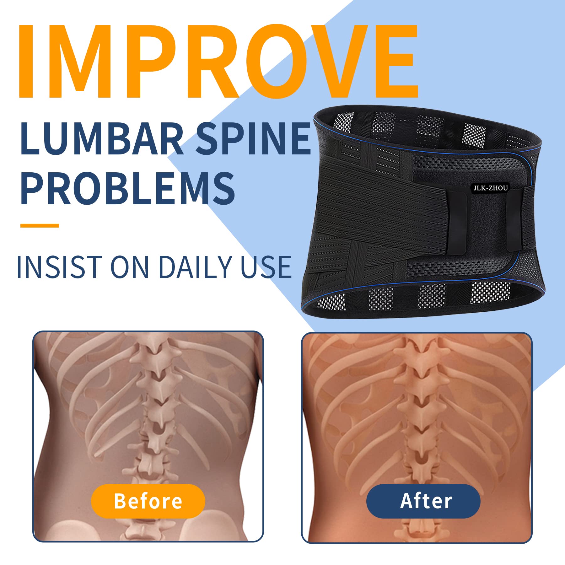 Shiki Faery Lumbar Support Belt, Back Brace for Lower Back Pain Relief, Breathable Back Support Belt with 5 Support Strip, Waist Back Protection & Support for Men and Women (X-Large)