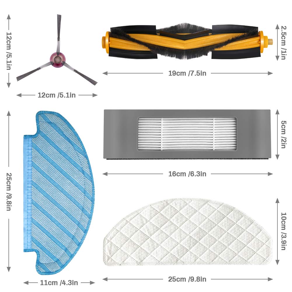 Number-One Replacement Parts Compatible with Ecovacs Sweeper Accessories OZMO T8, Sweeper Replacement Accessories Kit with 1 Main Brush, 3 Pairs of Side Brushes, 3 Filters/Rag, 5 Disposable Rag