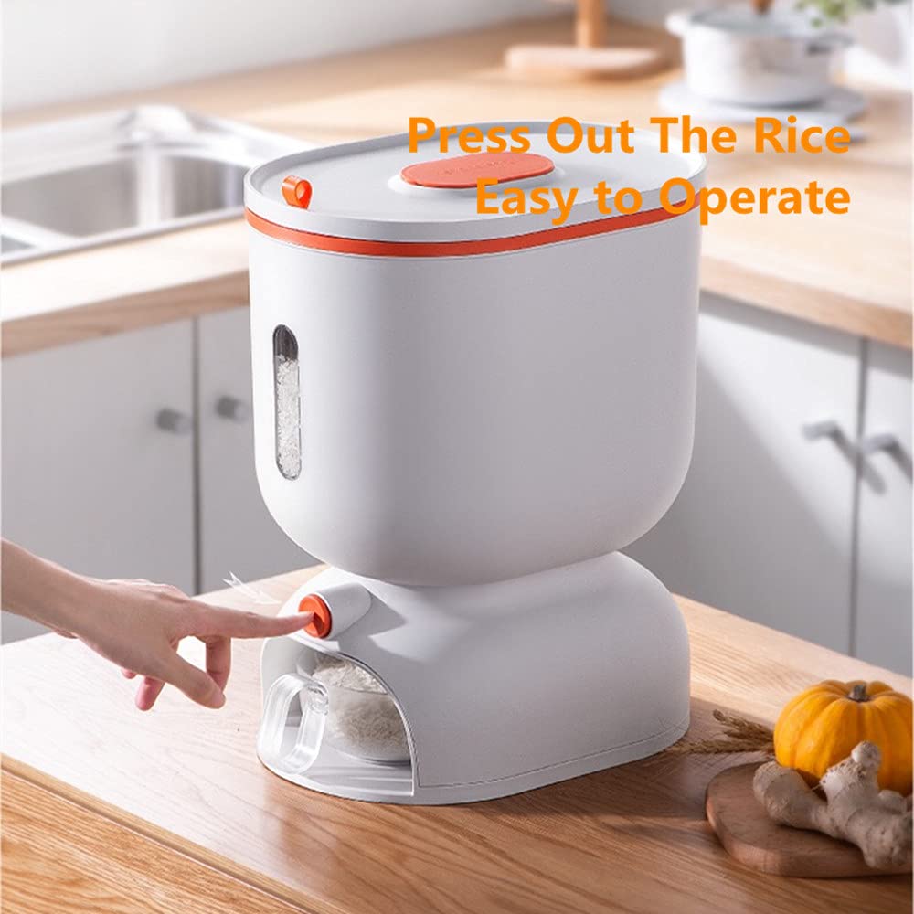 Sweetdecor Rice Storage Container Automatic Rice Dispenser Bucket Compact Sealed Grain Container Measurable Rice Cylinder Household Airtight Food Container for Kitchen with Measuring Cup Gray, 5kg