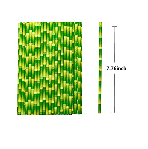YEHAM 100 Pc 2 Colors Biodegradable Bamboo Print Paper Drinking Straws for Juices Shakes Birthday Wedding Party Supplies