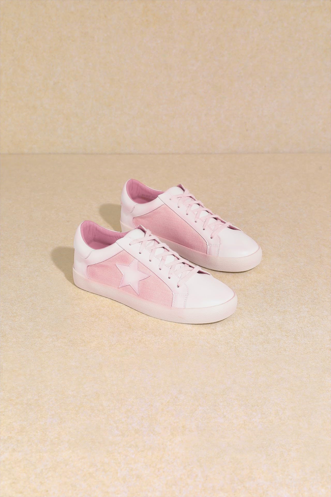 Mi.iM Sandy Rubber Sole Lace-up Leather Textile Star Sneakers (8.5, Pink)