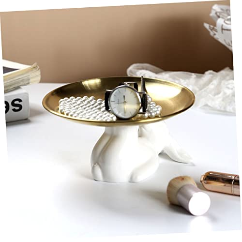 NOLITOY 4pcs Cake Tray Cake Server Plate Metal Tray Decorative Server Dessert Serving Tray Rabbit Ring Dish Candy Serving Dish Jewlery Tray Easter Table Decor Round Ceramics Trinkets Bride