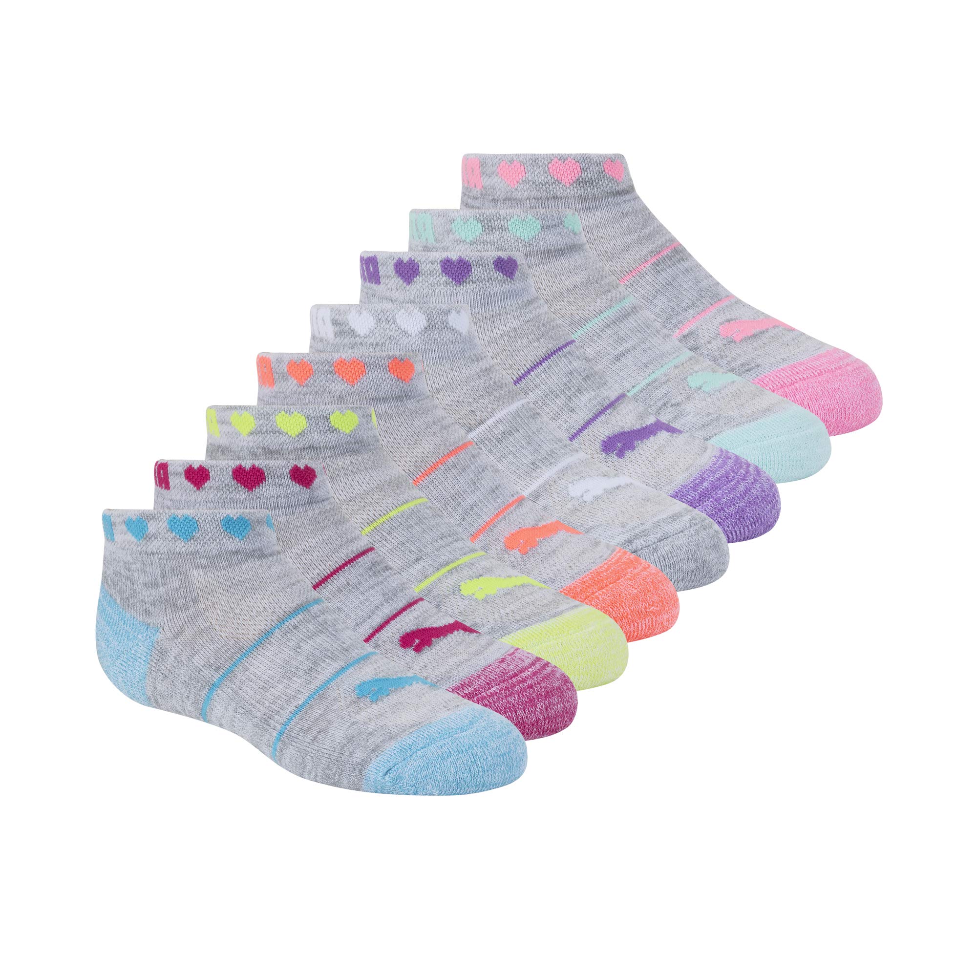 PUMA unisex child 8 Pack Low Cut Socks, White/Green, 7-8.5 US