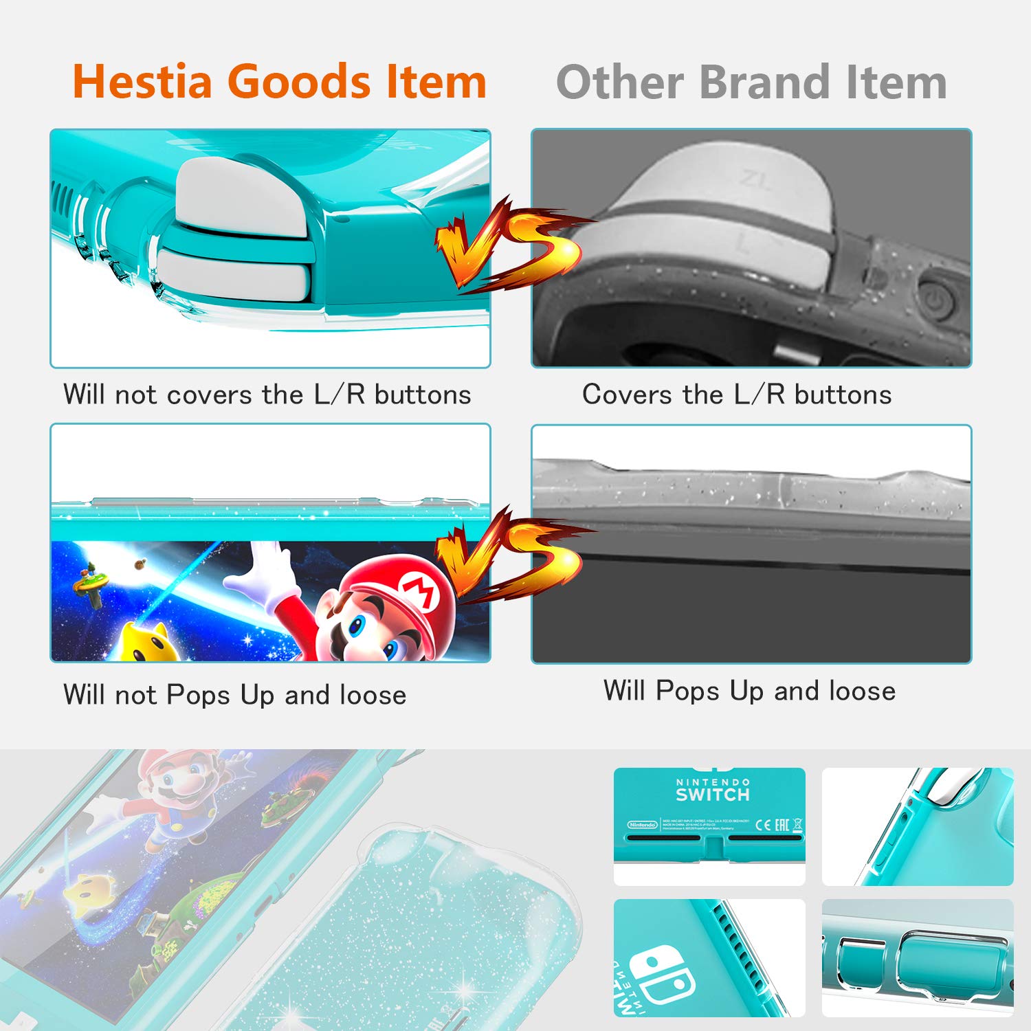 Shadowin Protective Case Compatible with Nintendo Switch Lite, Soft TPU Cover with 2-Pack Screen Protector 6 Pcs Thumb Grips Protective Case - Glitter