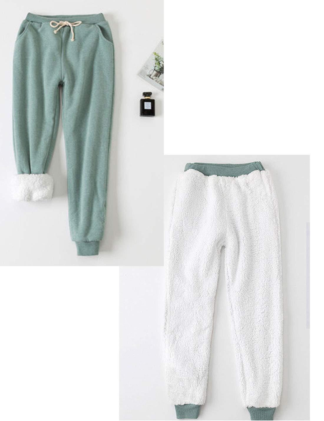 Omoone Women's Loose Winter Thick Fleece Lined Jogger Harem Pants Sweatpants(1030-Bean Green-L)