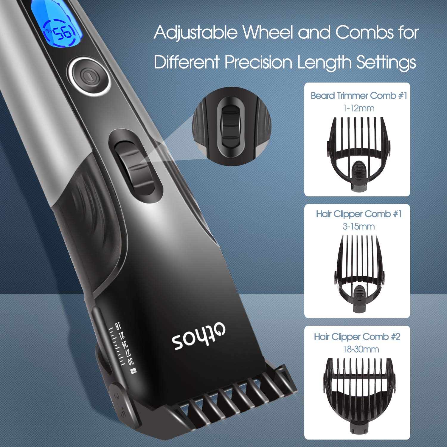 Othos Electric Cordless Hair Clippers Haircut Machine Hair Cutting Tools Hair Trimmer Razor Kit for Men lithium battery operated chargeable guide comb with different length LCD display stand base