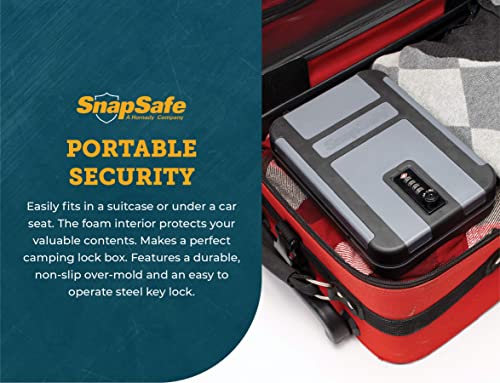 SnapSafe Treklite Combination Lock Box - Polycarbonate Portable and Lightweight Gun Lock Box - with Keyed Lock and Foam Lining - Ideal for Travel, TSA Approved - XL, Black, 10 x 7 x 2 Inches