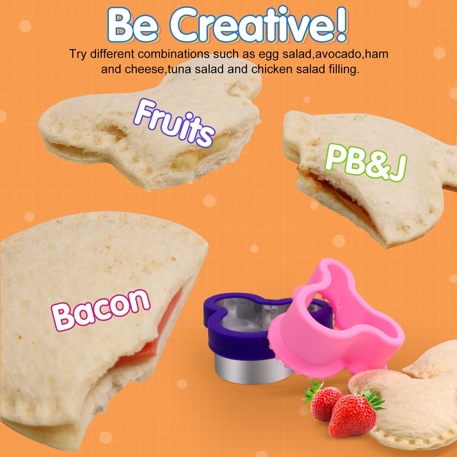 Uncrustable Sandwich Cutter and Sealer for Kids - Fangze 4 Pcs Decruster Cookie Maker Shapes Lunch Bread Mold Stainless Steel