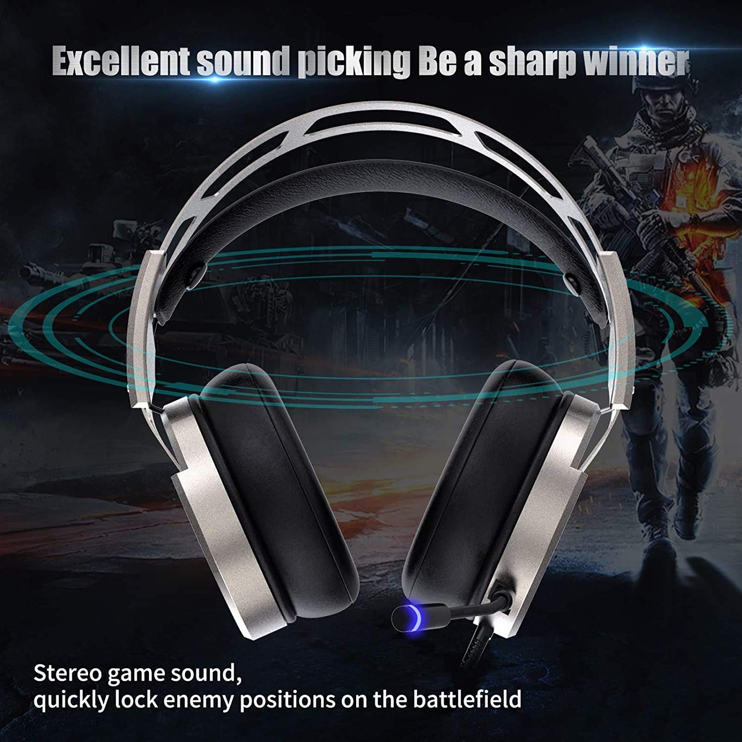QcoQce Gaming Headset-3D Surround Sound Headphones, Adjustable Noise Cancelling Mic, LED Light, Xbox One Headset with Aluminum Frame for Nintendo Switch, PC, Mac