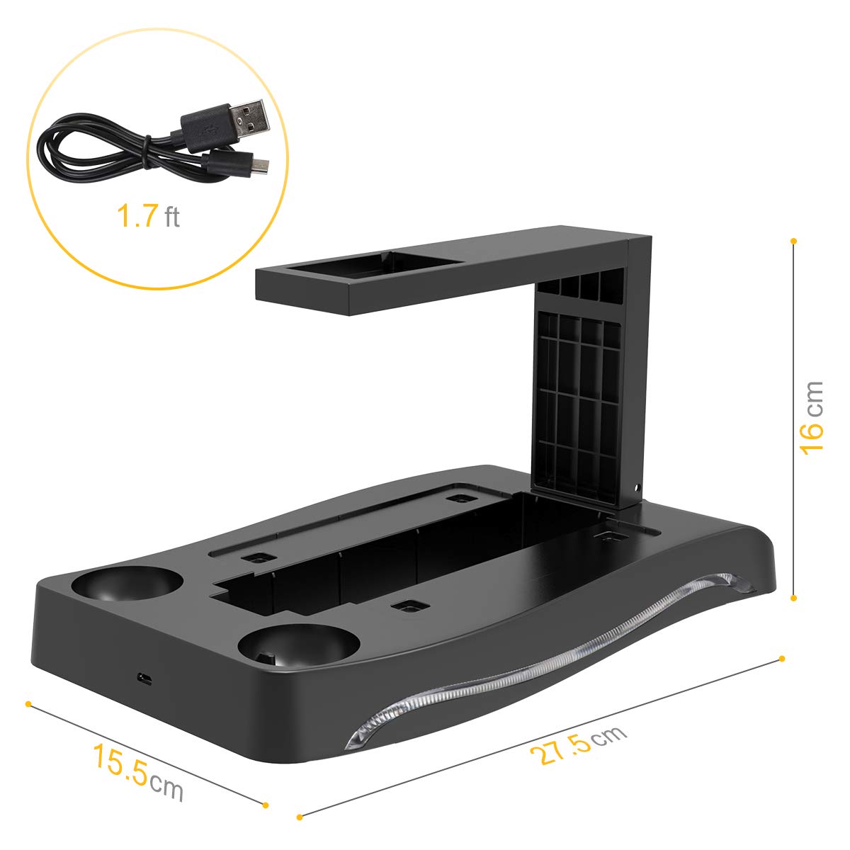 Puroma Upgraded 4-in-1 Charge & Display Stand for PS VR with Storage Headpiece Holder, 2 Move Controllers Charging Station and Processor Unit Stand