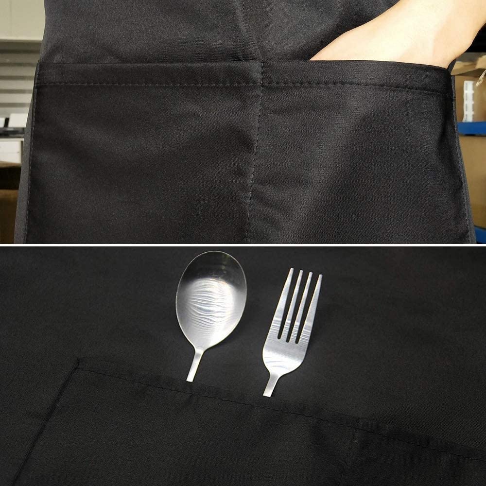 Viedouce 2 Packs Aprons Cooking Kitchen Waterproof,Adjustable Chef Apron with 2 Pockets for Home,Restaurant,Craft,Garden,BBQ,School,Coffee House,Apron for Men Women,Black