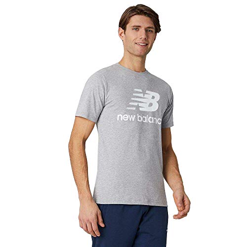 New Balance Men's NB Essentials Stacked Logo Short Sleeve, Athletic Grey , Medium