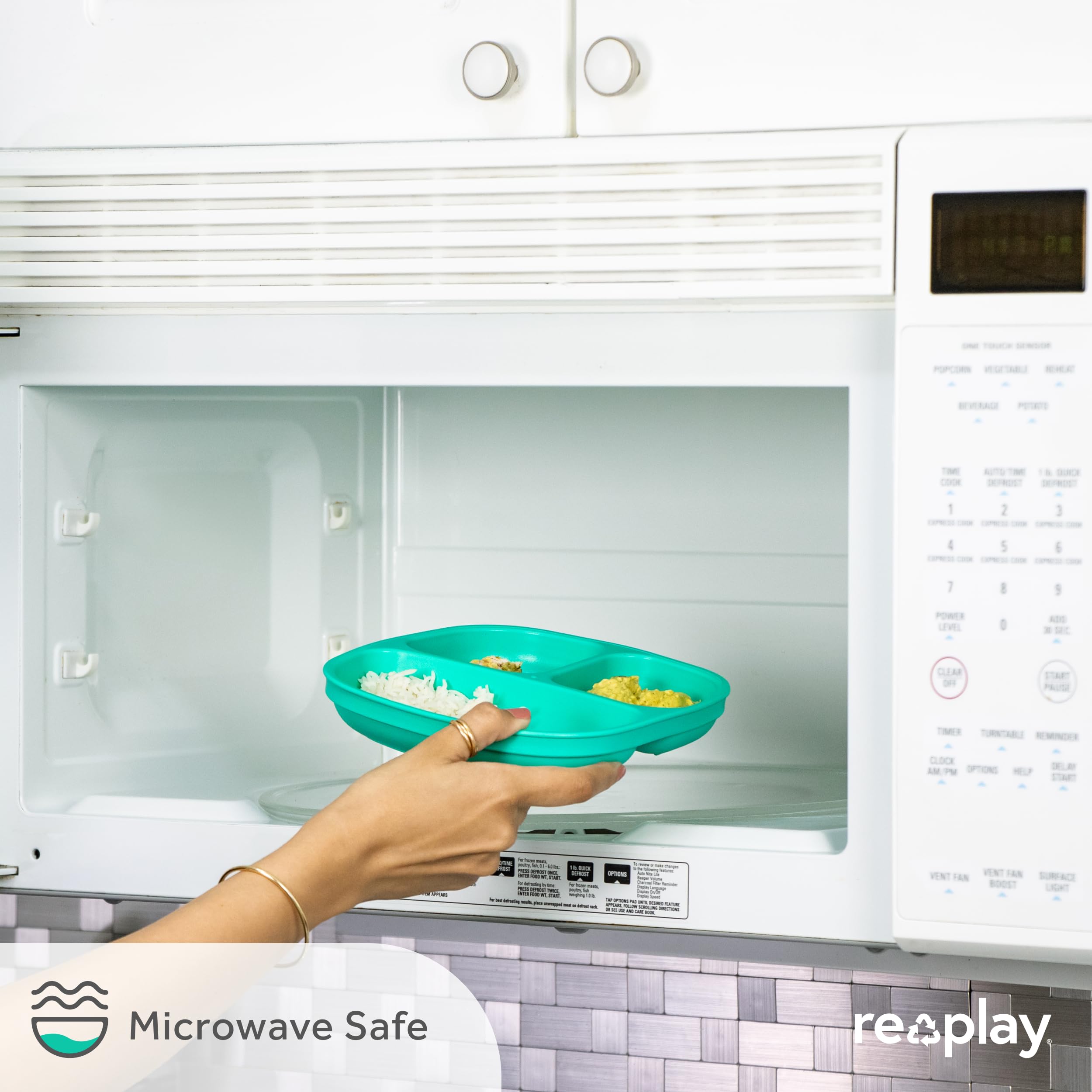Re-Play Made in USA Deep Walled 3 Compartment Plates, Pack of 6 - Reusable Divided Plates for Kids, Dishwasher and Microwave Safe - Durable Toddler Plates 7.37" x 7.37" x 1.25", Crayon Box