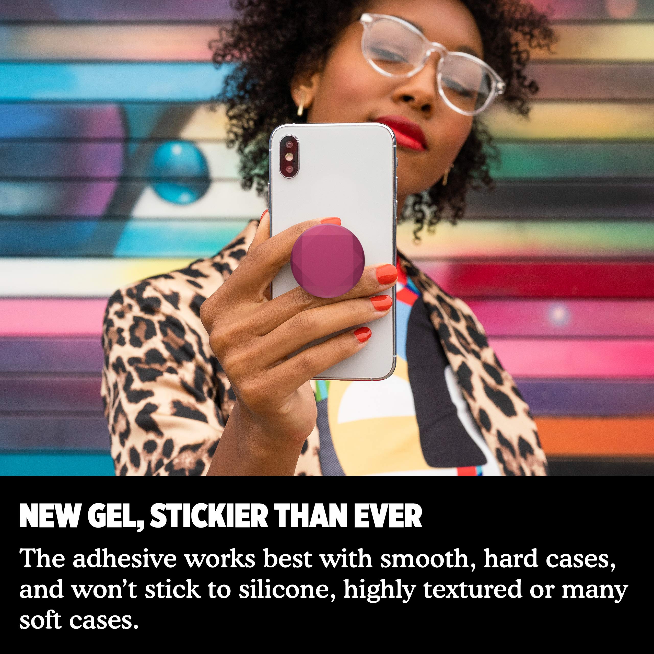 PopSockets PopGrip: Phone Grip and Phone Stand, Collapsible, Swappable Top, Metallic Diamond Plum Berry