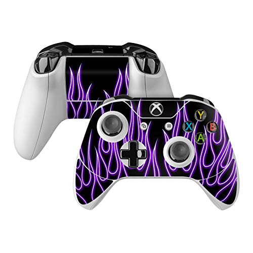 Purple Neon Flames Skin Decal Compatible with Microsoft Xbox One and One S Controller - Full Cover Wrap for Extra Grip and Protection