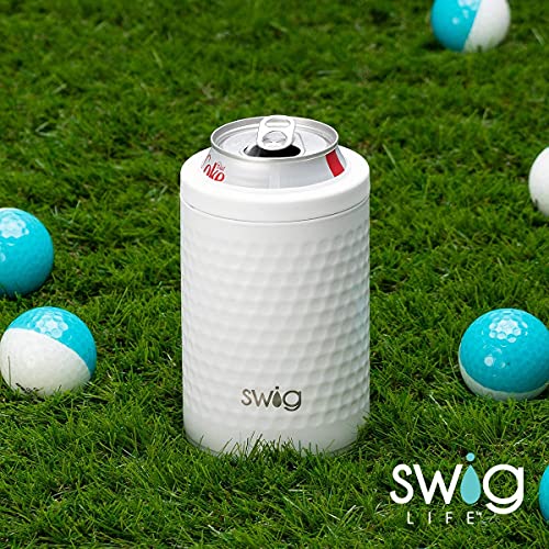 Swig Life Standard Can + Bottle Cooler, Stainless Steel, Dishwasher Safe, Triple Insulated Can Sleeve for Standard Size 12oz Cans or Bottles in Golf Print with Golf Ball Textured Frame