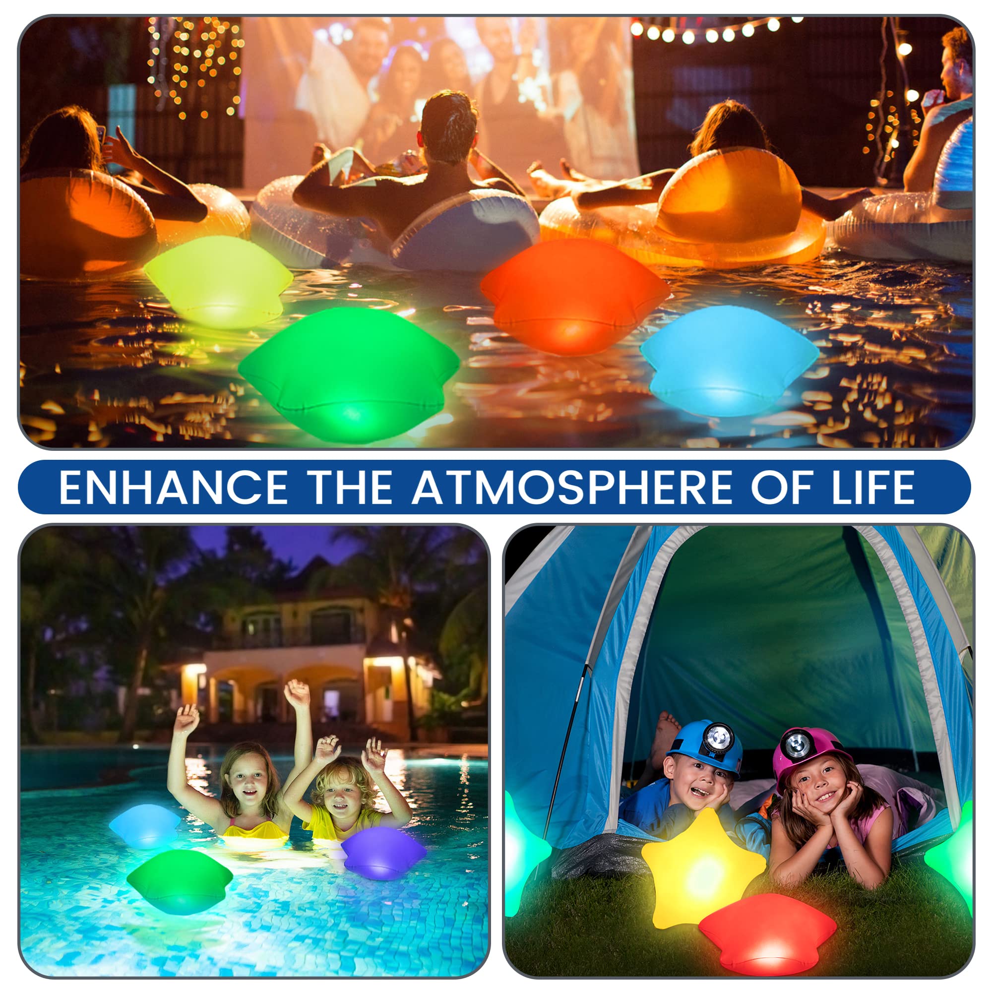 TIALLY Stars Floating Pool Lights Solar Powered - Glowing Pool Lights That Float - Inflatable Floating Solar Pool Lights for Swimming Pool, Weddings, Patio, Ponds - Pool Party Lights (2 Pack)