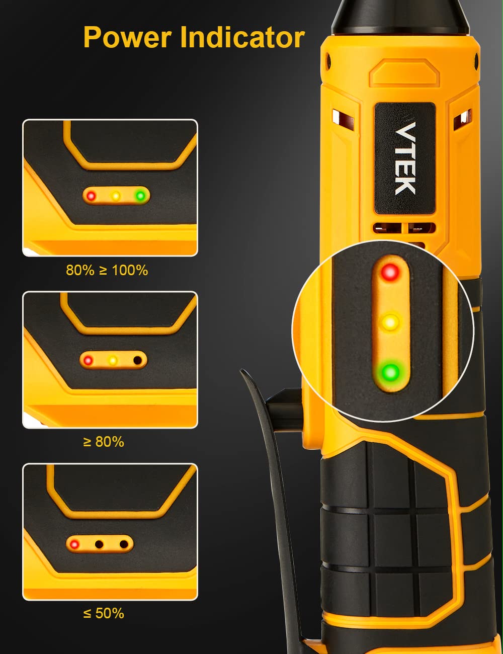 VTEK 3/8" Extended Cordless Ratchet Wrench 16.8V Electric Ratchet Wrench,40 Ft-lbs 400RPM Power Ratchet Wrench