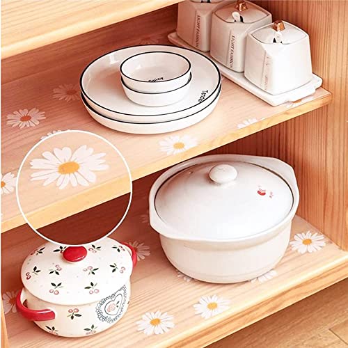 Shelf and Drawer Liners for Kitchen Cabinet Fridge Place Mats, Waterproof Sink Liner No Slip Bathroom Mats Non Adhesive EVA Plastic Liner Roll - Clear Daisy 17.7"×197"