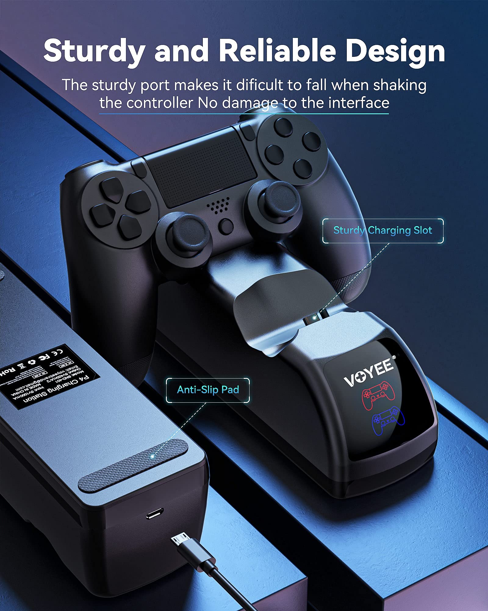 PS4 Controller Charger Station, VOYEE Fast PS4 Charging Station Dual PS4 Charger Dock with LED Indicator & Charging Protection Compatible with Dualshock 4 Playstation 4 Controller