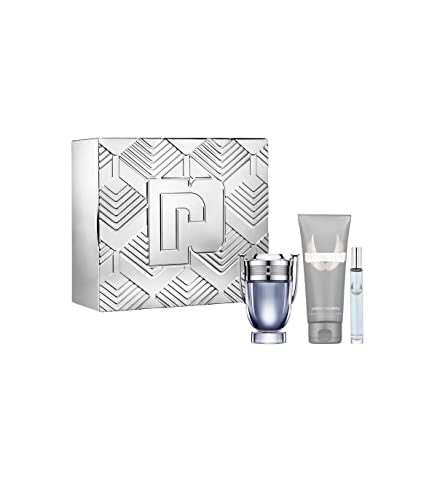Paco Rabanne INVICTUS 3-Piece Tin Box Set for Men, (3.4 Oz Eau De Toilette Spray + 3.4 Oz All Over Shampoo + 0.33 Oz Eau De Toilette Miniature Spray)