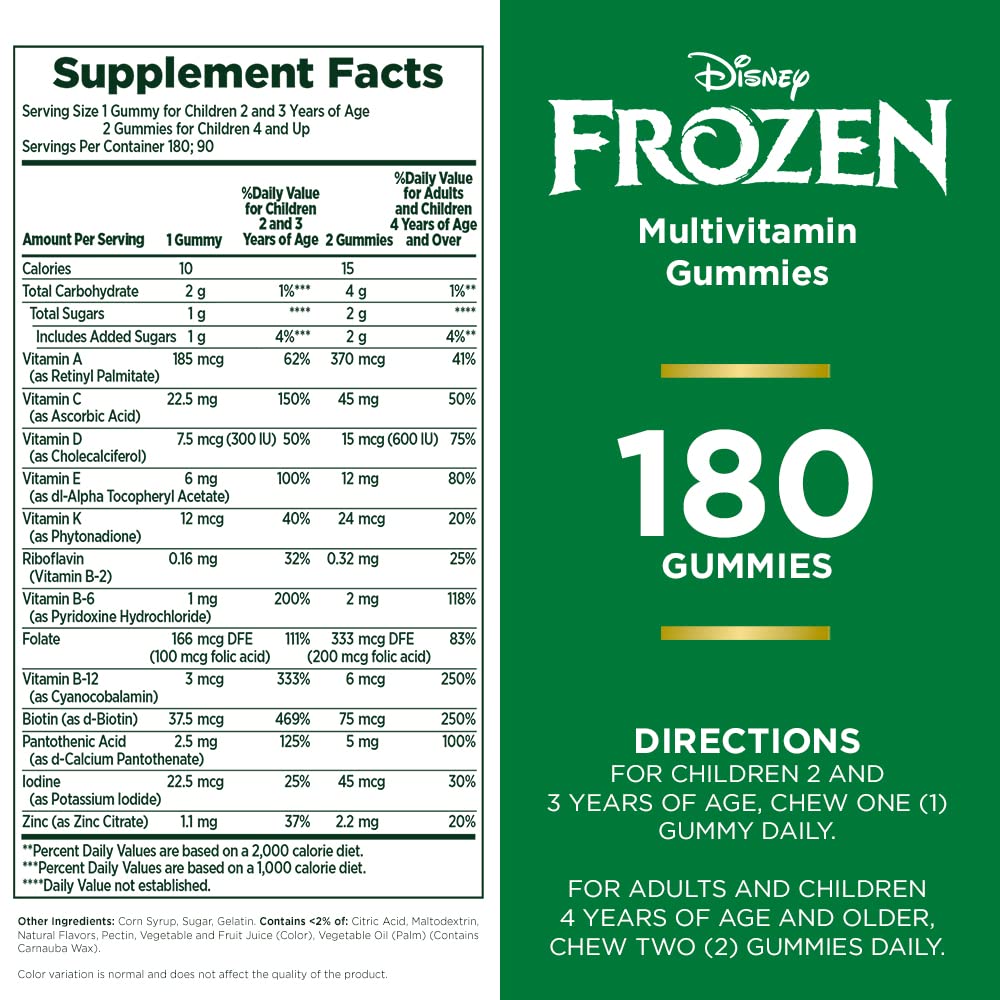 Nature's Bounty Disney® Frozen Kids Gummy Multivitamin, Natural Strawberry & Raspberry Flavored, Vitamins A, C, D, E, and Select B Vitamins, 180 Gummies