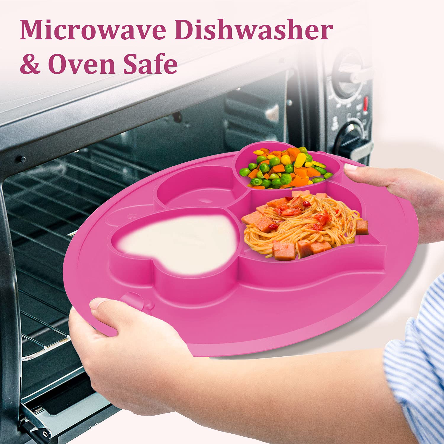 Suction Plates for Baby Toddler, Silicone Kids Plates, BPA Free Food Grade Silicone, Microwave and Dishwasher Safe, Bee Divided Design, Peach