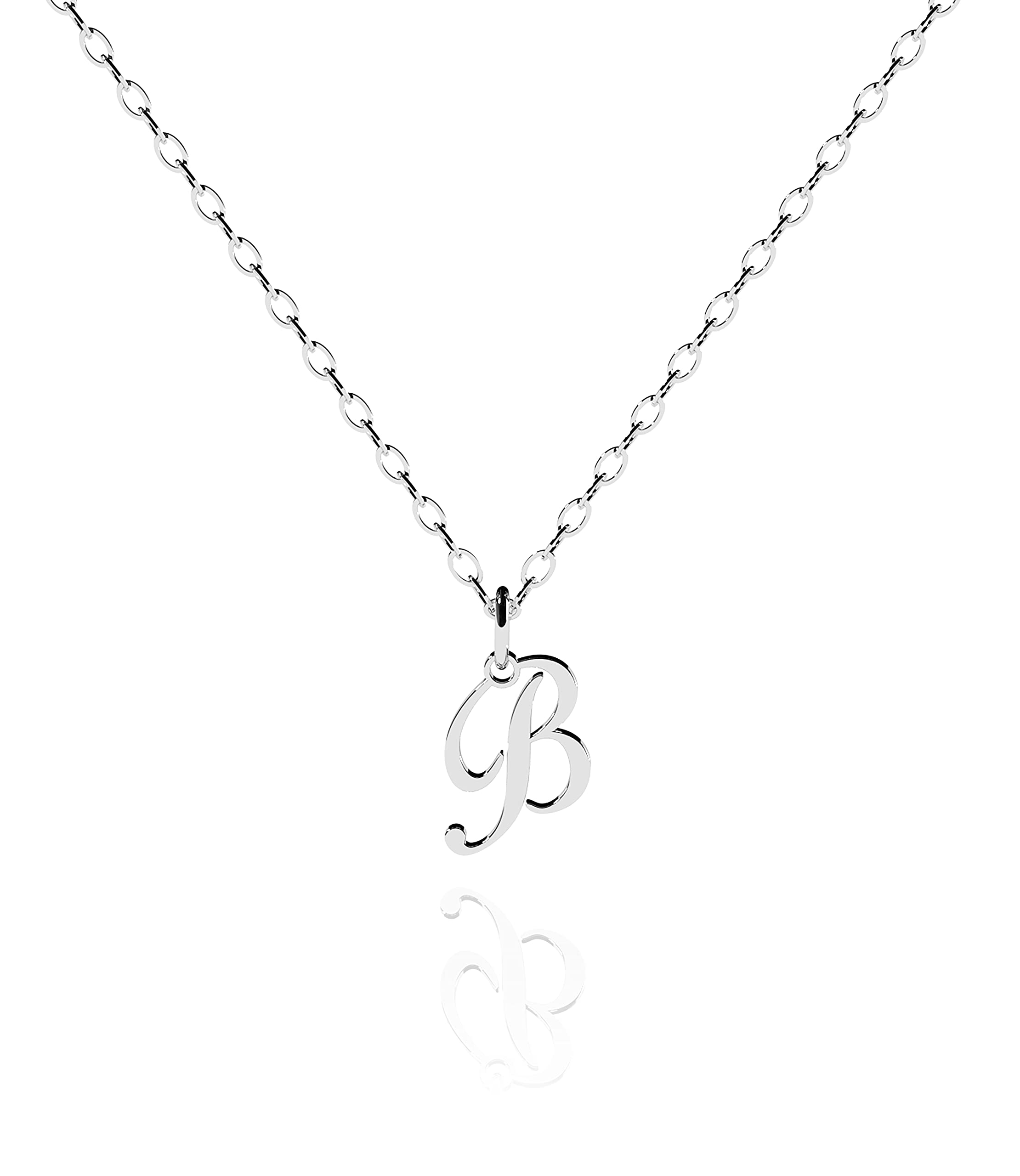 Silver B Necklace A-Z Letter Pendant Necklace for Women 14k Gold/Rose Gold Plated or 925 Sterling Silver Cute Pretty Dainty Girls Women's Capital Letter Necklace (B - Sterling Silver)