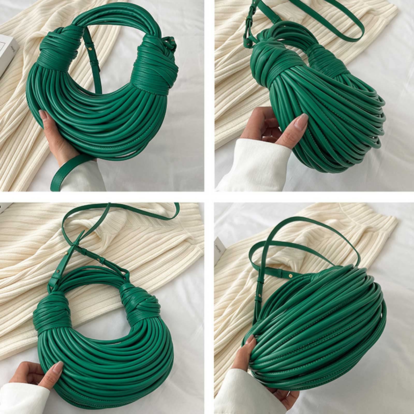 Women Hand-Woven Bread Purse and Handbag Leather Top Handle Satchel Shoulder Crossbody Creative Noodles Underarm Hobo Bag (blue)