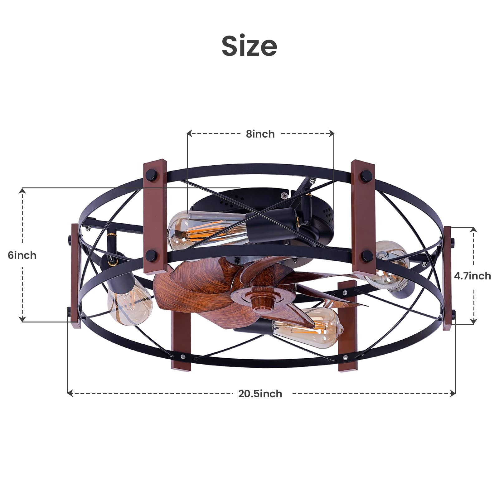 OUTFINE M4 Fandelier Ceiling Fan 20.5" with 4-Light DC Motor and 6 Speeds Reversible Remote Control Flush Mount Low Profile Indoor with 5 Blade for Living Room, Bedroom