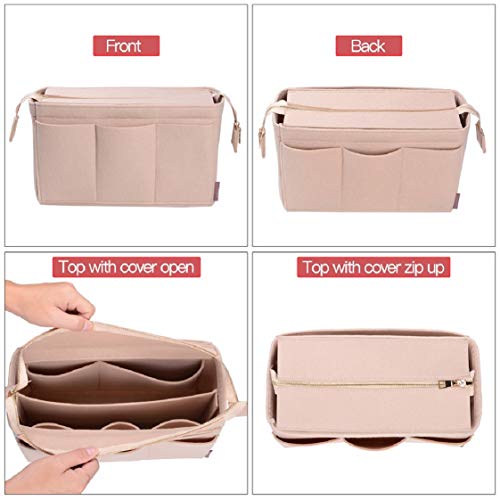 Purse Organizer Insert,Felt Bag Organizer with NEW Detachable Zipper cover, fits, St Lious, Tote and handbag shaper (Medium for St Louis PM, Beige)