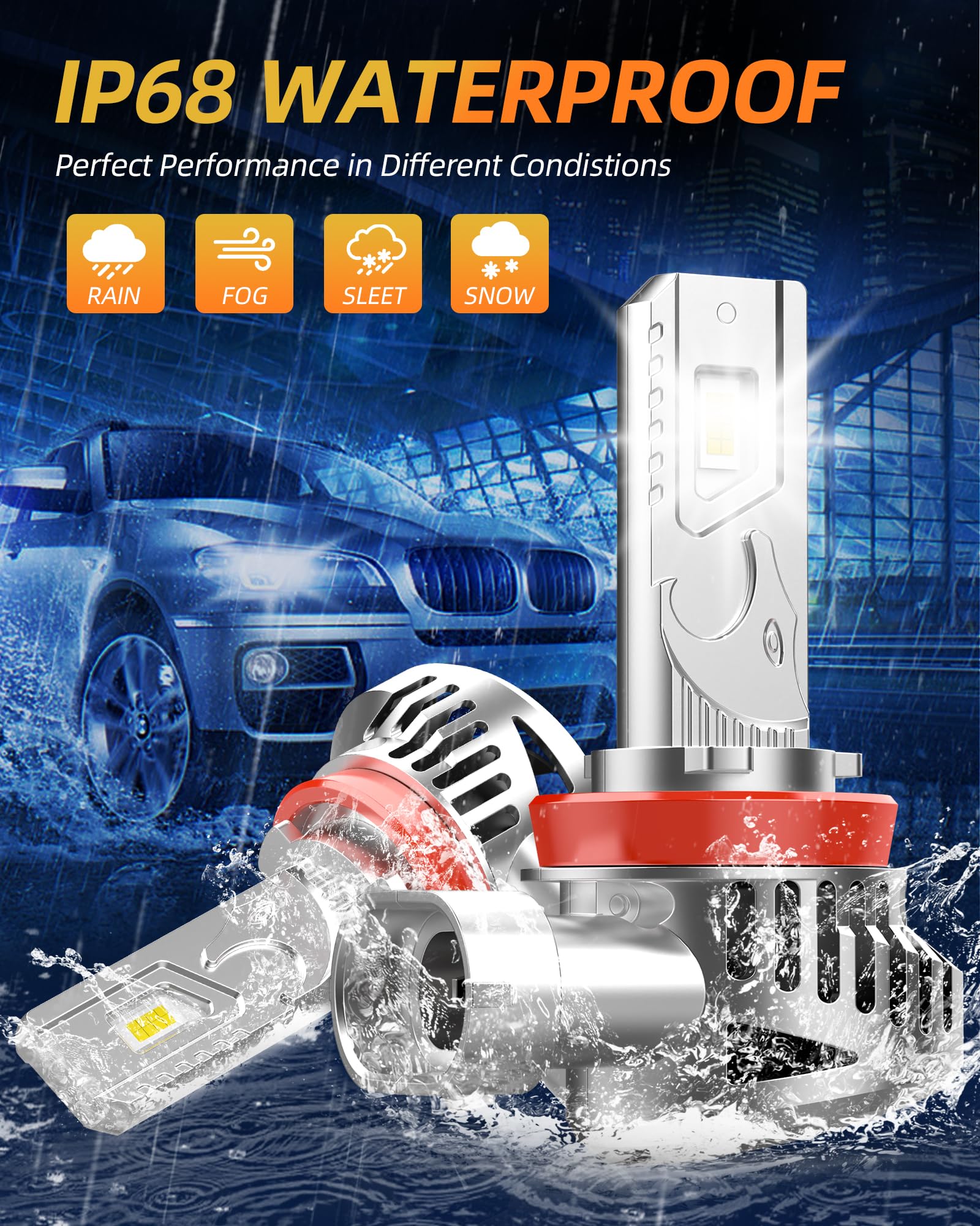 NAOEVO 9005 H11 LED Bulbs Combo, 1:1 Mini Size 32000LM 400% Super Brightness 6500K, Wireless HB3 H8 High and Low Beam Bulbs, Halogen Replacement H11 LED Fog Light Bulbs, Plug and Play, Pack of 4