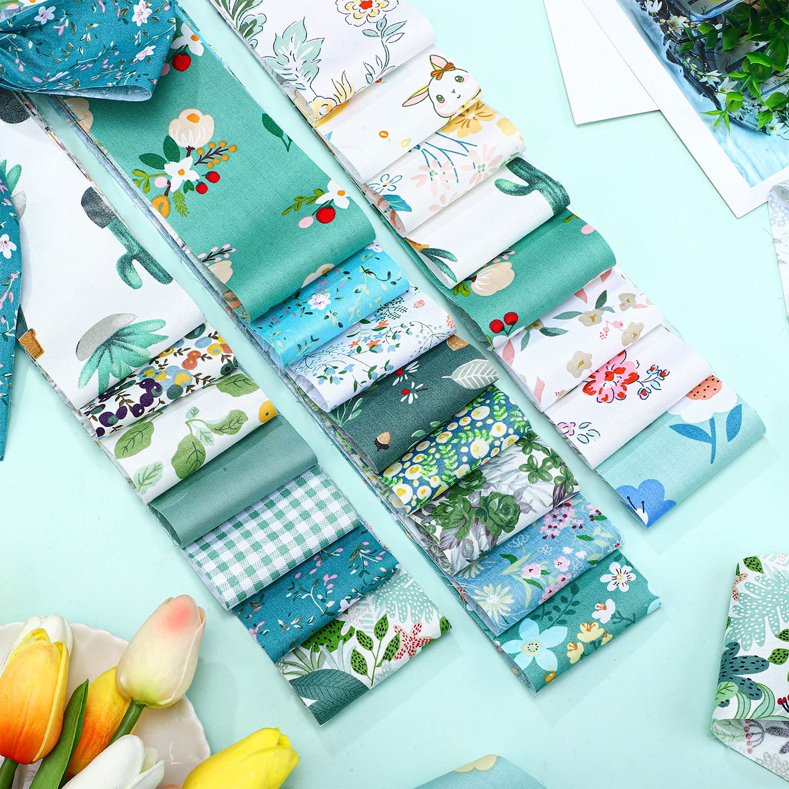 Moukeren 100 Pcs Floral Jelly Fabric Quilting Strips Colorful Cotton Fabric Patchwork Jelly Fabric Roll up 2.55 Inch Precut Plain Weave Fabric for DIY Craft Sewing(Cartoon)